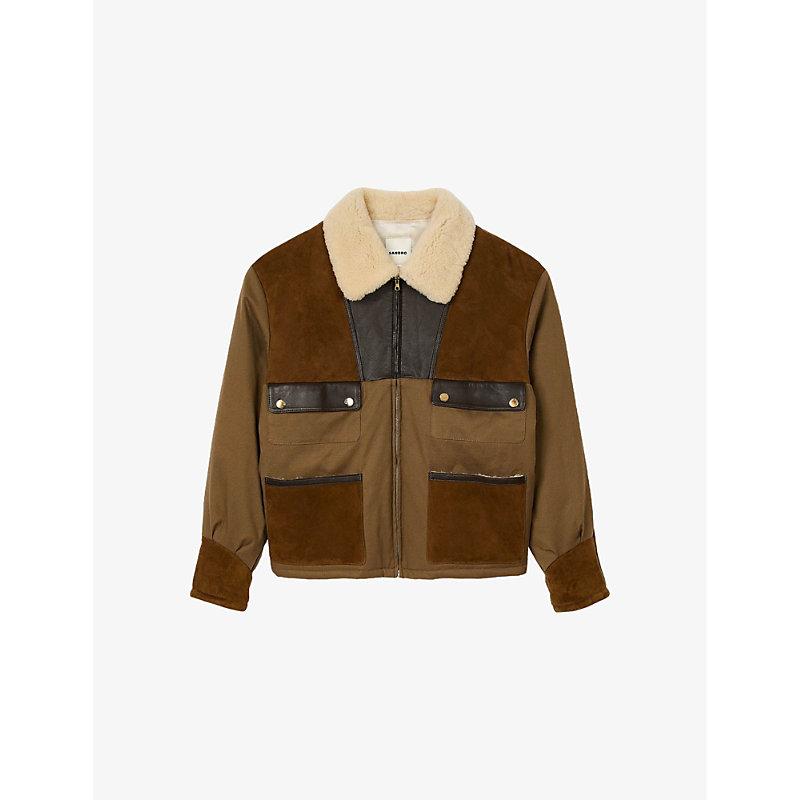 Sandro Contrast-Panel Shearling-Collar Cotton And Leather Jacket in ...