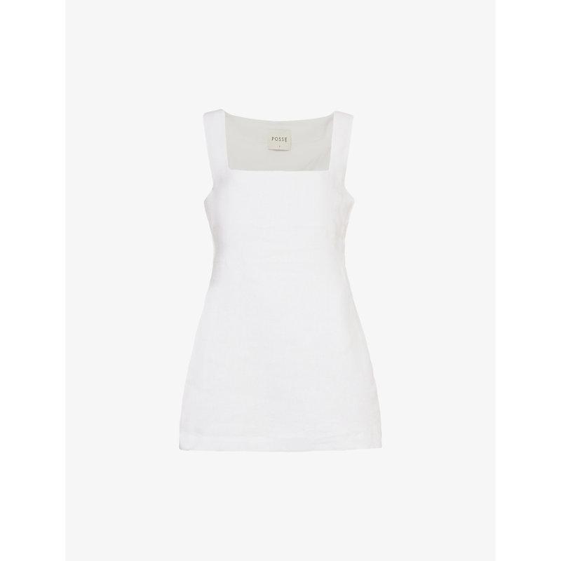 Posse Alice Square-neck Linen Mini Dress in White | Lyst