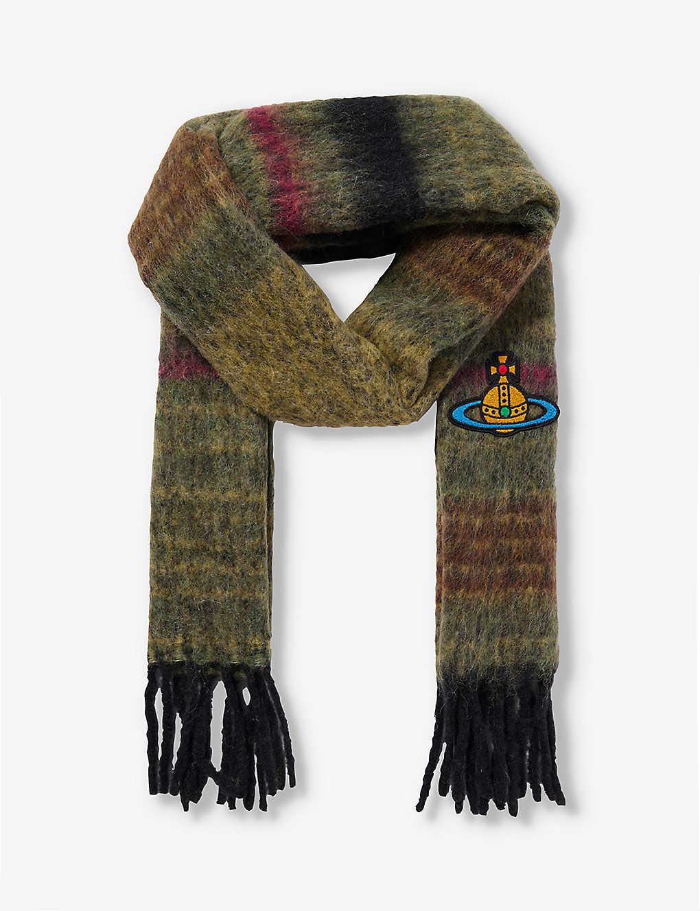 Vivienne Westwood Brand-motif Fringed-trim Wool Scarf in Green | Lyst UK