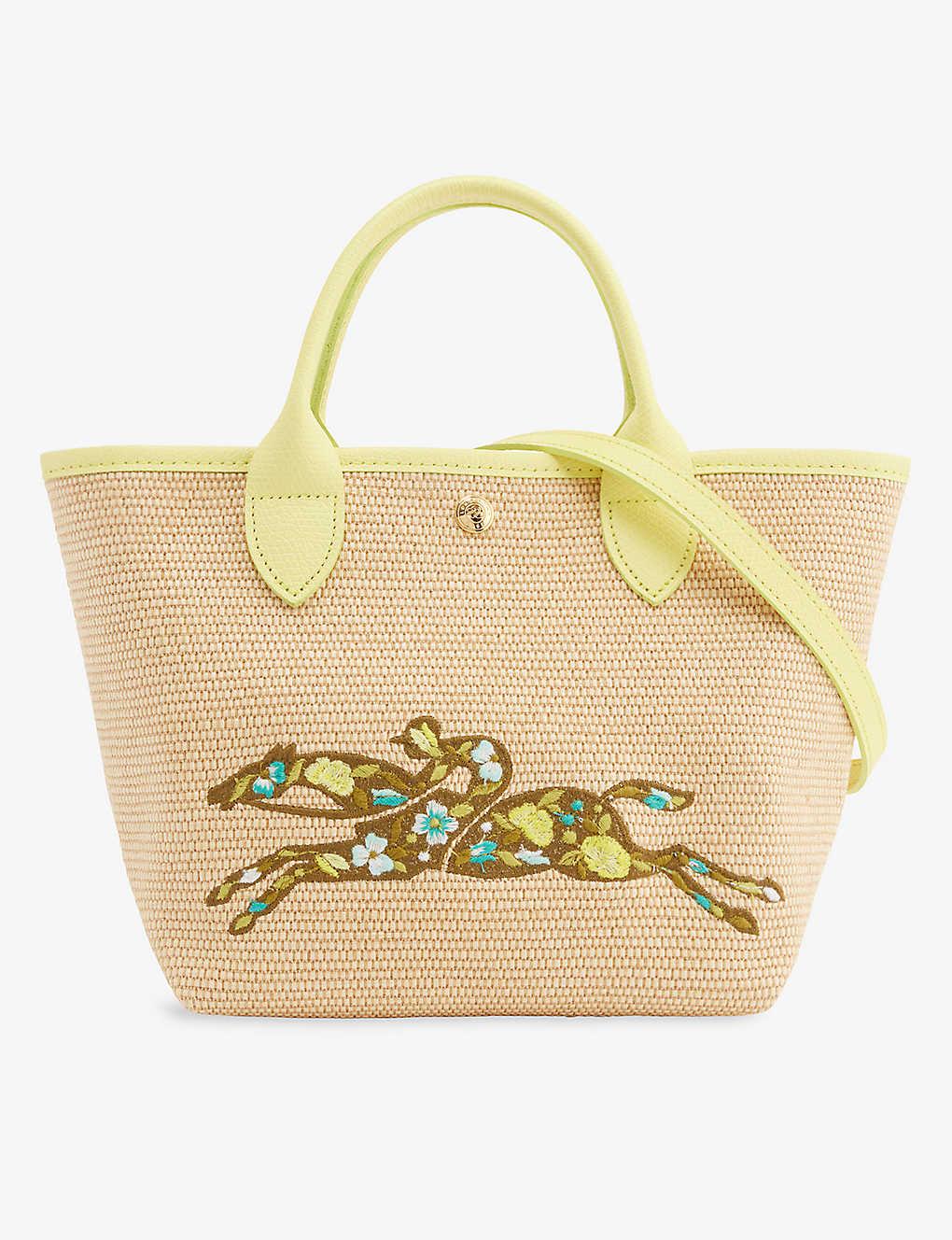 Longchamp Le Panier Logo-embroidered Canvas Top-handle Bag in Metallic ...