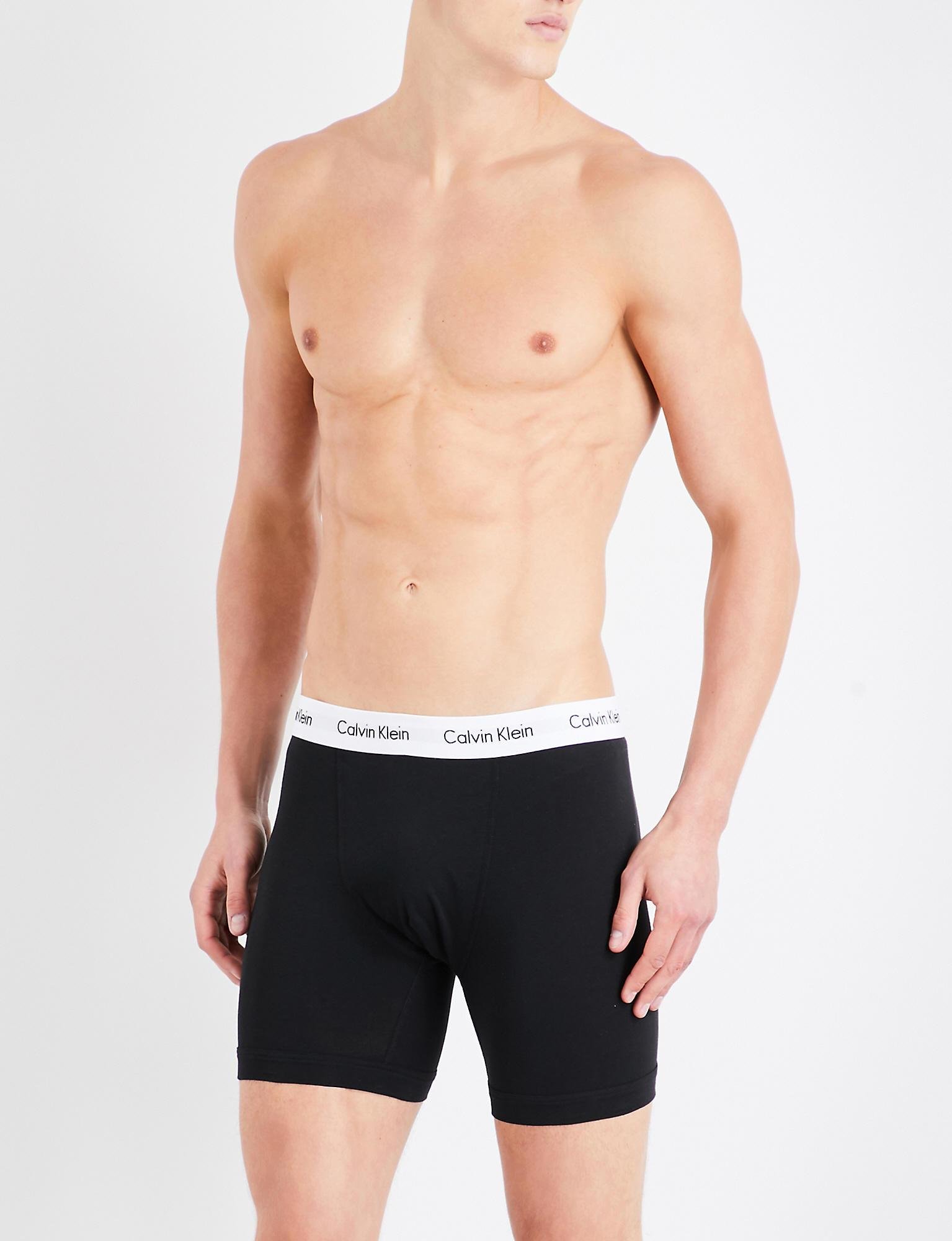 Calvin Klein Pack Of Three Slim Fit Stretch Cotton Trunks In Black For