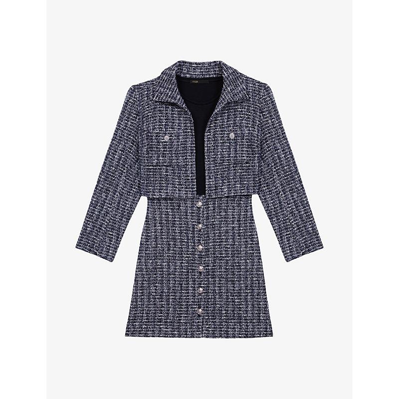 Maje Tweed-Effect Button-Embellished Woven Two-Piece Dress Set in Blue ...