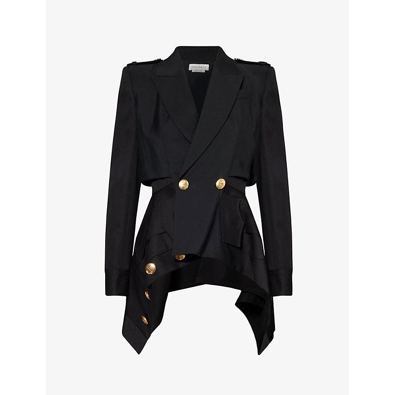 Alexander McQueen Double-breasted Padded-shoulder Wool Blazer in Black ...