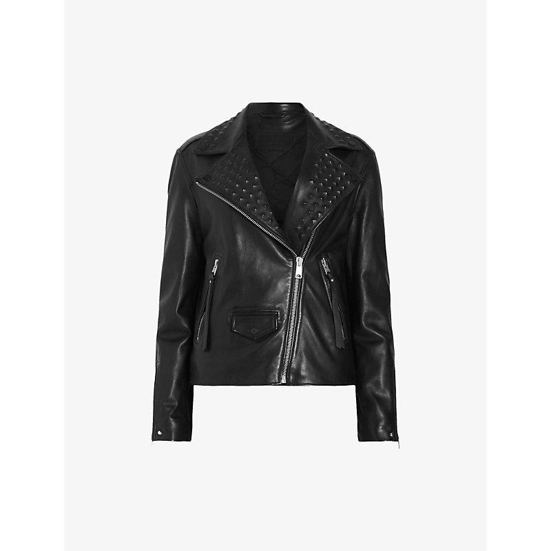 AllSaints Lyra Pyramid-stud Leather Biker Jacket in Black | Lyst