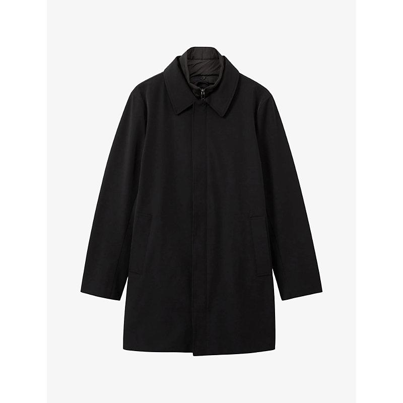 Reiss Logan - Black Hybrid Removable Funnel Neck Overcoat, L for Men ...