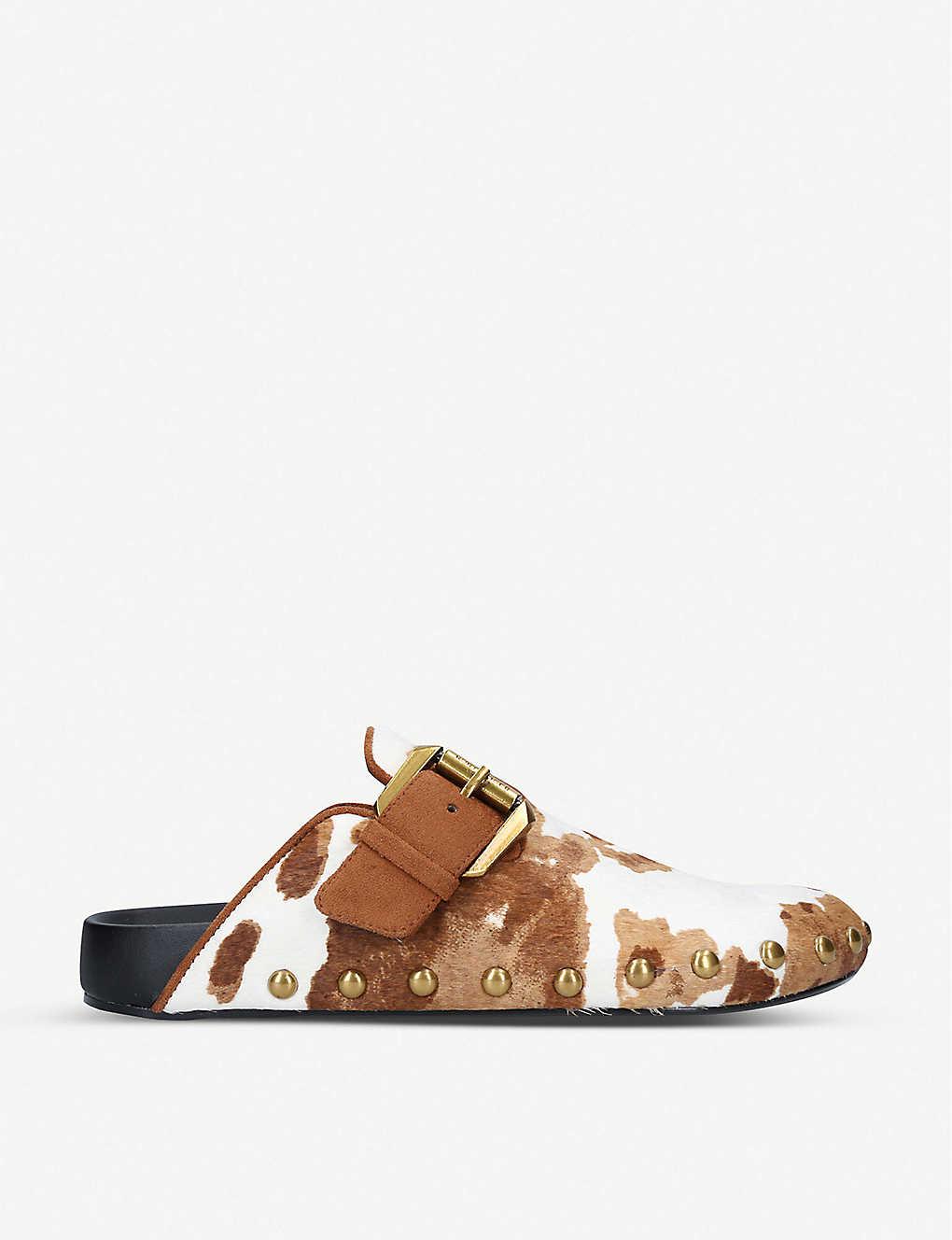 Kurt Geiger Ozark Cow-print Leather Mules in Brown | Lyst