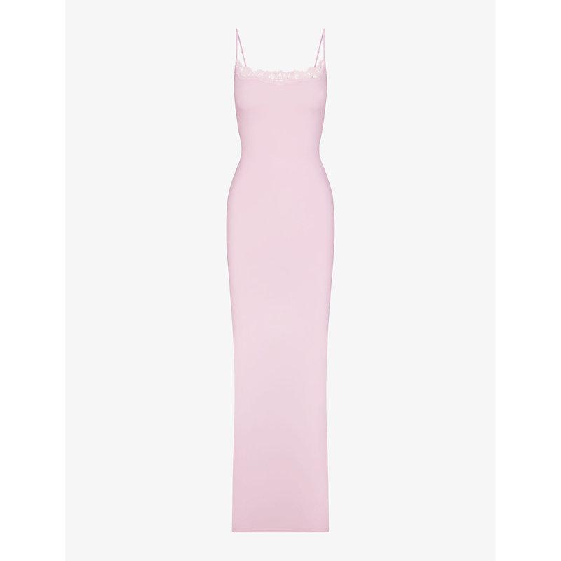 Skims Fits Everybody Lace-trim Stretch-woven Maxi Slip Dress X in Pink ...