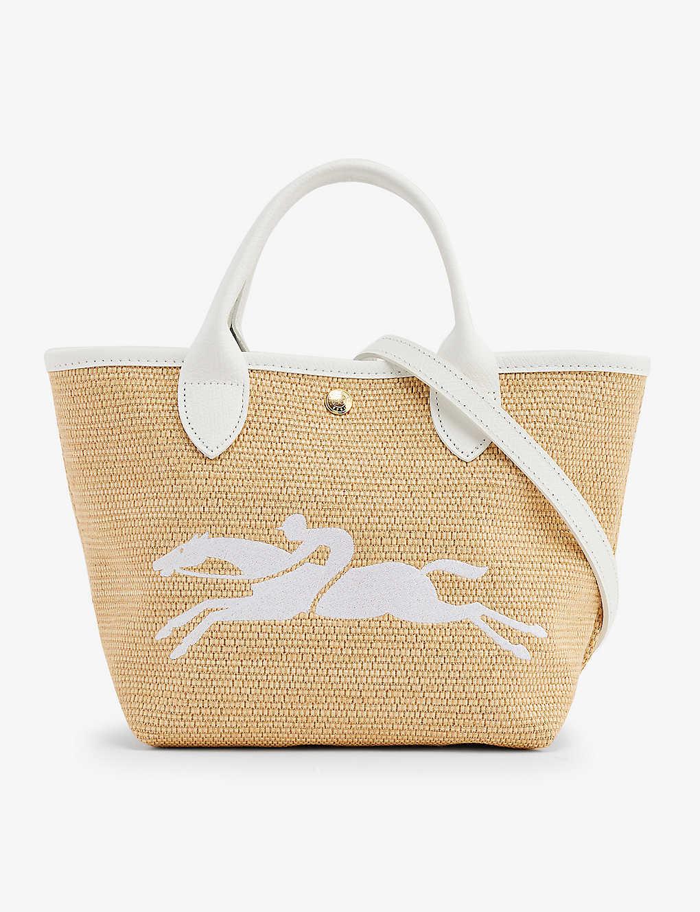 Longchamp Le Panier Logo-embroidered Straw And Leather Top-handle Bag ...
