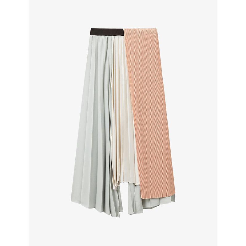 Reiss Cream Maddie Contrast-Pleat Woven Midi Skirt in Blue | Lyst Reiss Cream Maddie Contrast-Pleat Woven Midi Skirt in Blue | Lyst