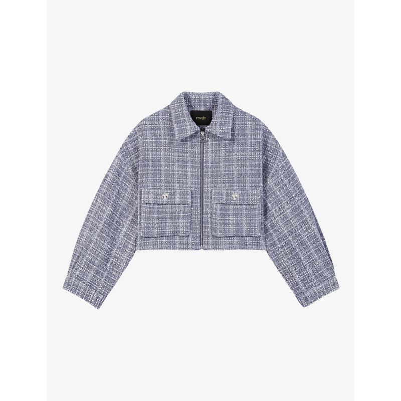 Maje Sequin-Embellished Relaxed-Fit Tweed Jacket in Blue | Lyst