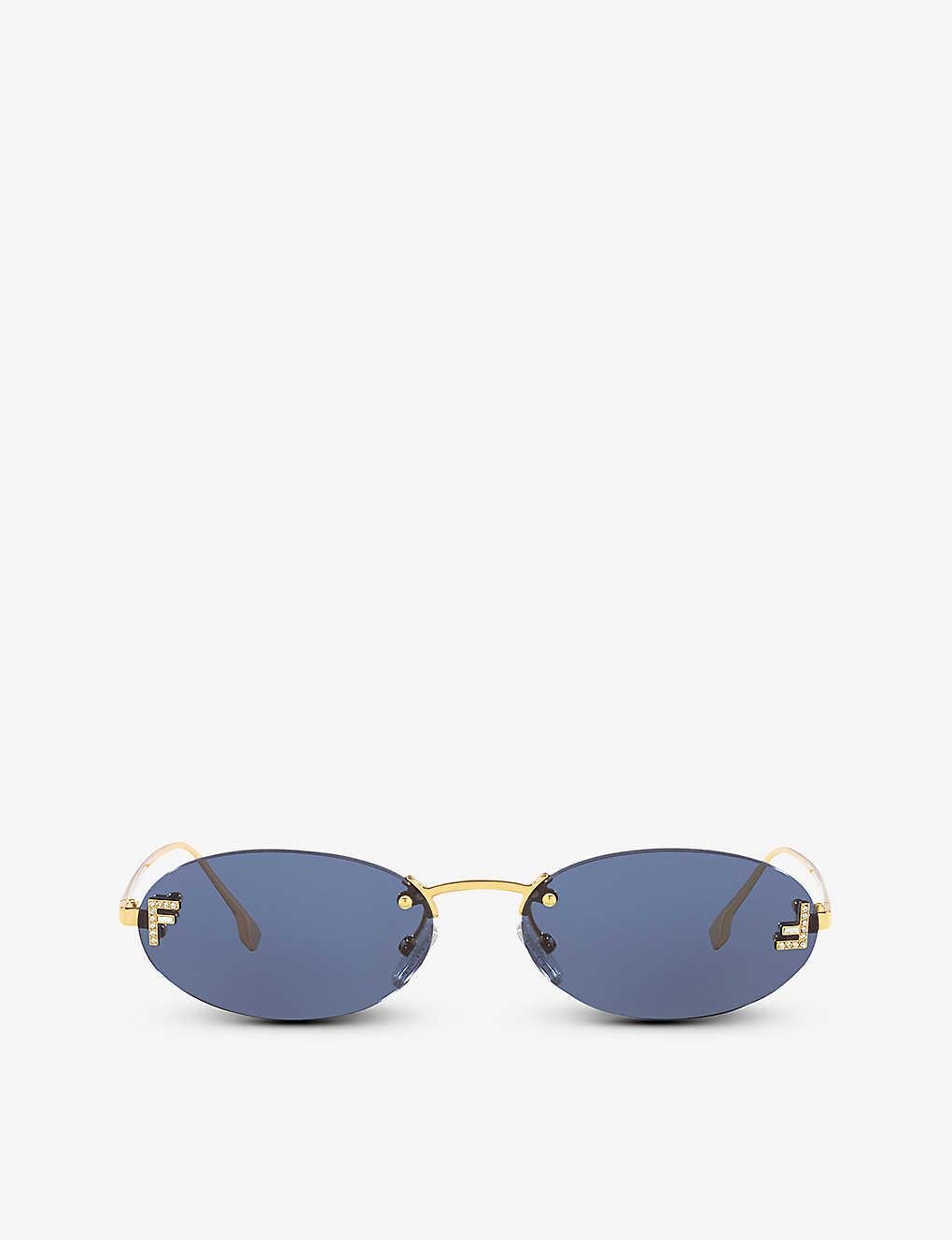Fendi Fe4075us Oval Frame Metal Sunglasses In Blue Lyst