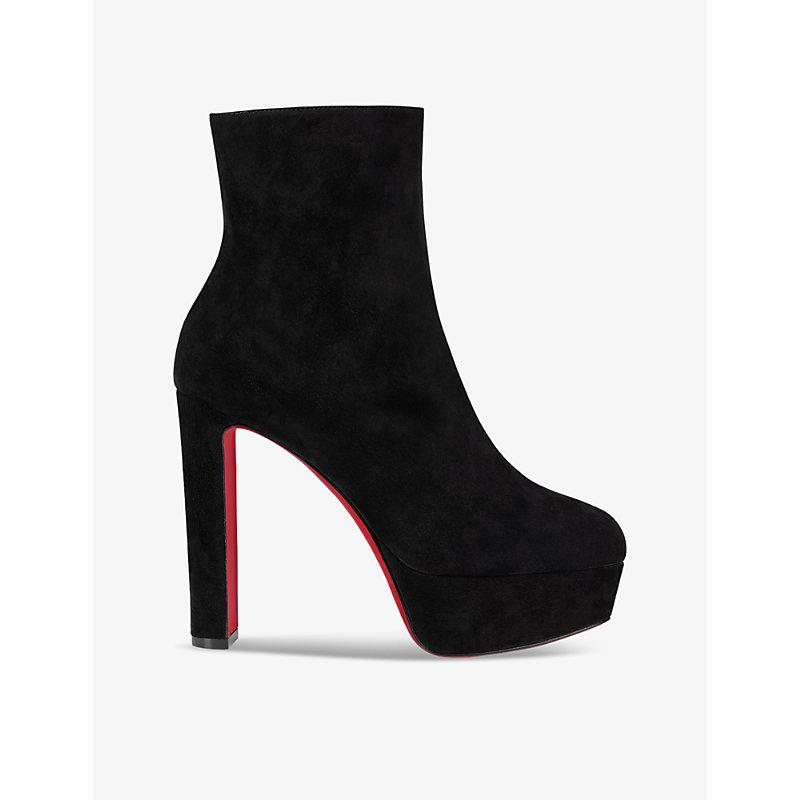 Christian Louboutin Loo Booty 130 Velour Heeled Ankle Boots in Black | Lyst