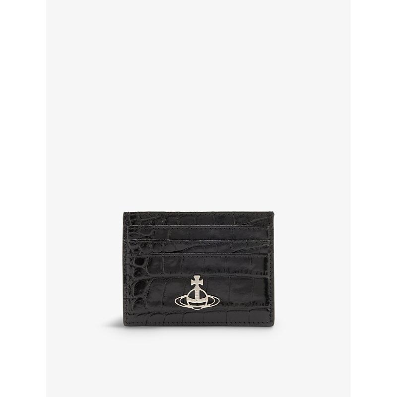 Vivienne Westwood Orb-logo Croc-embossed Leather Card Holder in Black | Lyst