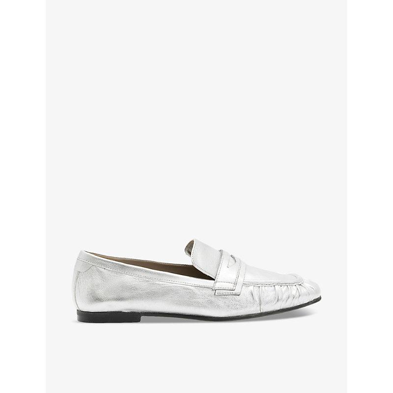 AllSaints Sapphire Gathered Metallic-leather Loafers in White | Lyst