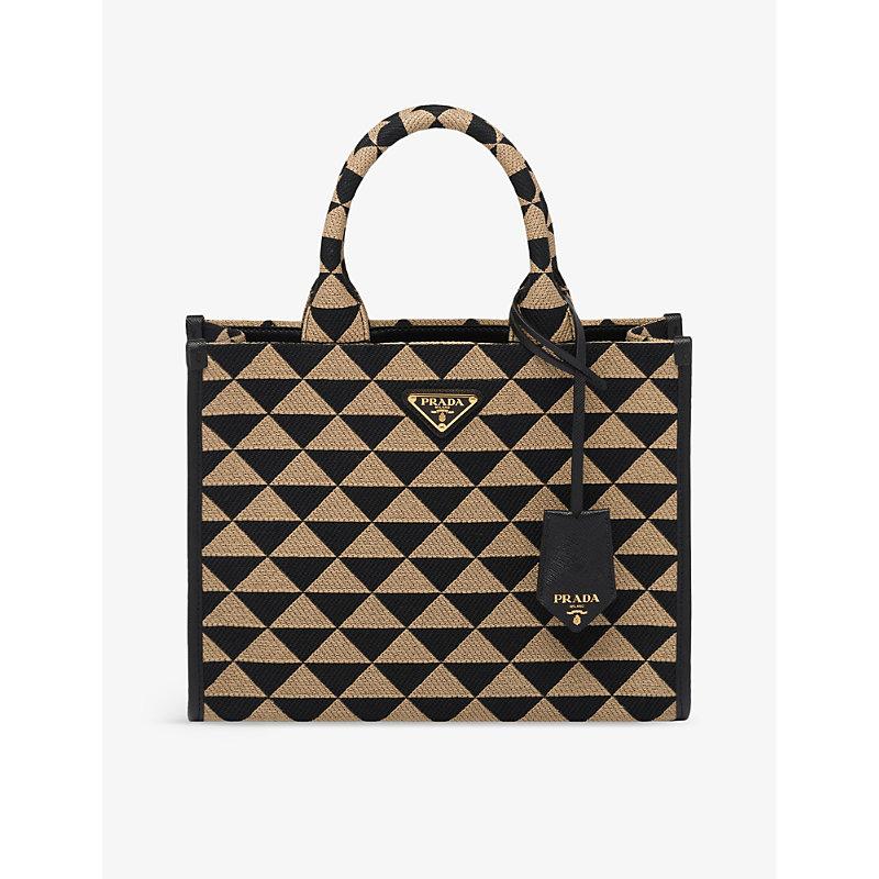 Prada Symbole Small Woven Tote Bag in Black | Lyst