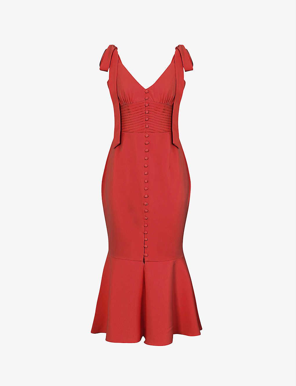 Lavish Alice Camila Micro-button Crepe Midi Dress in Red | Lyst