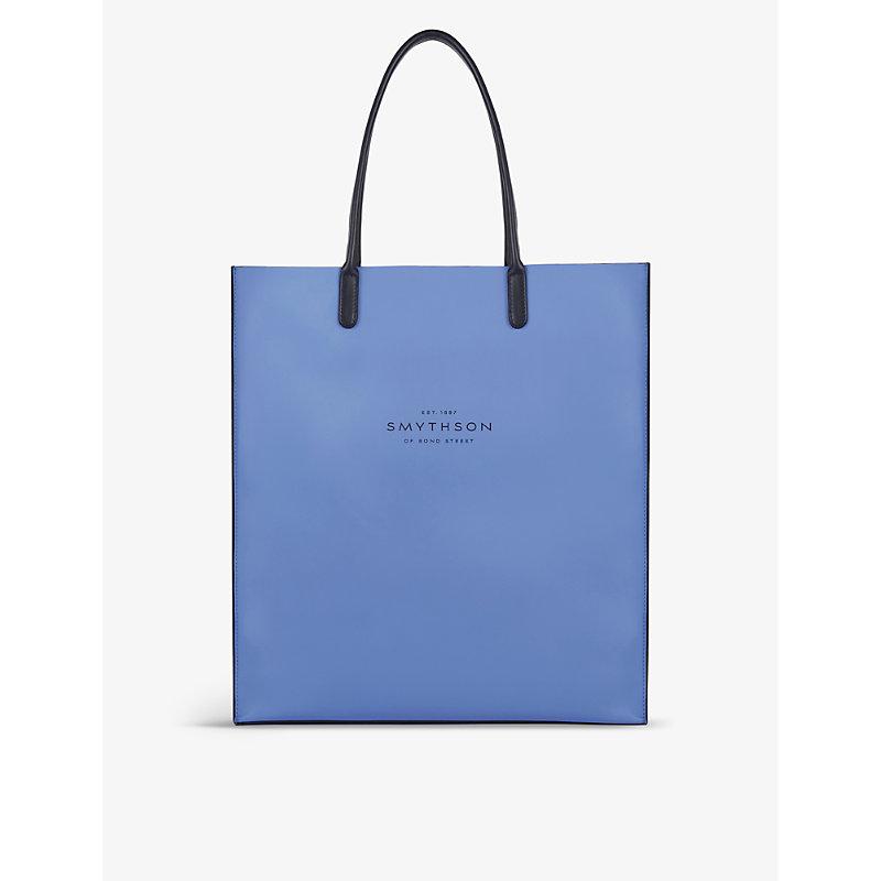 Smythson Kingly Logo-embossed Leather Tote Bag in Blue | Lyst