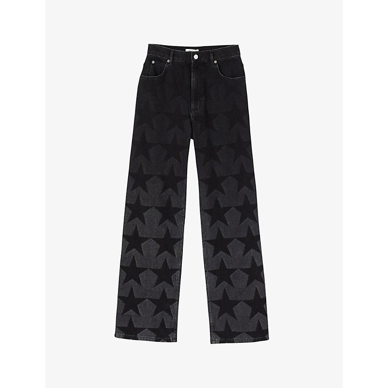 Sandro Hamilton Star-motif Straight-leg Denim Jeans in Black | Lyst
