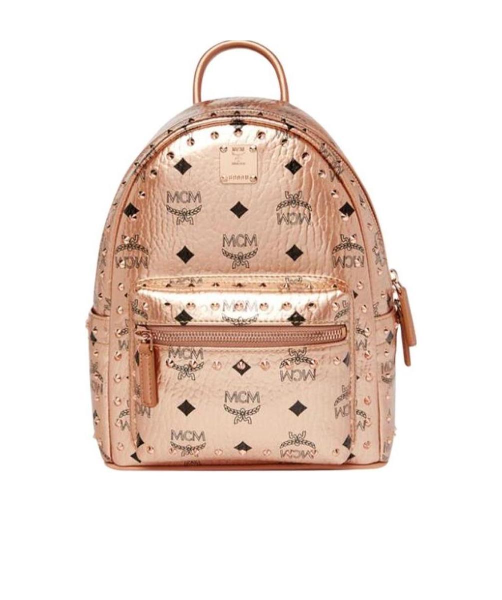 MCM Logo Printed Rivet Backpack in Pink | Lyst