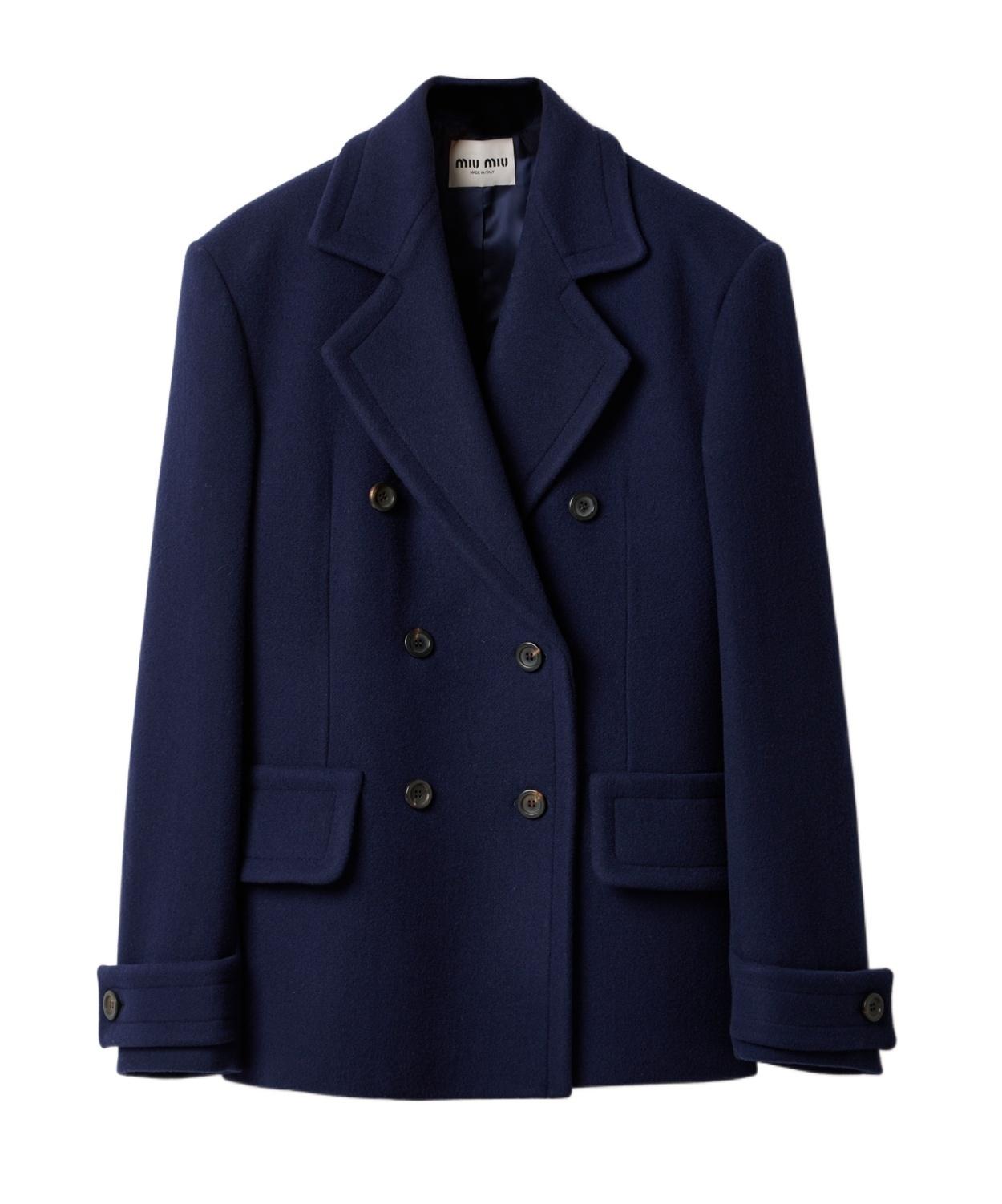 Miu Miu Double-Breasted Double Wool Coat in Blue | Lyst