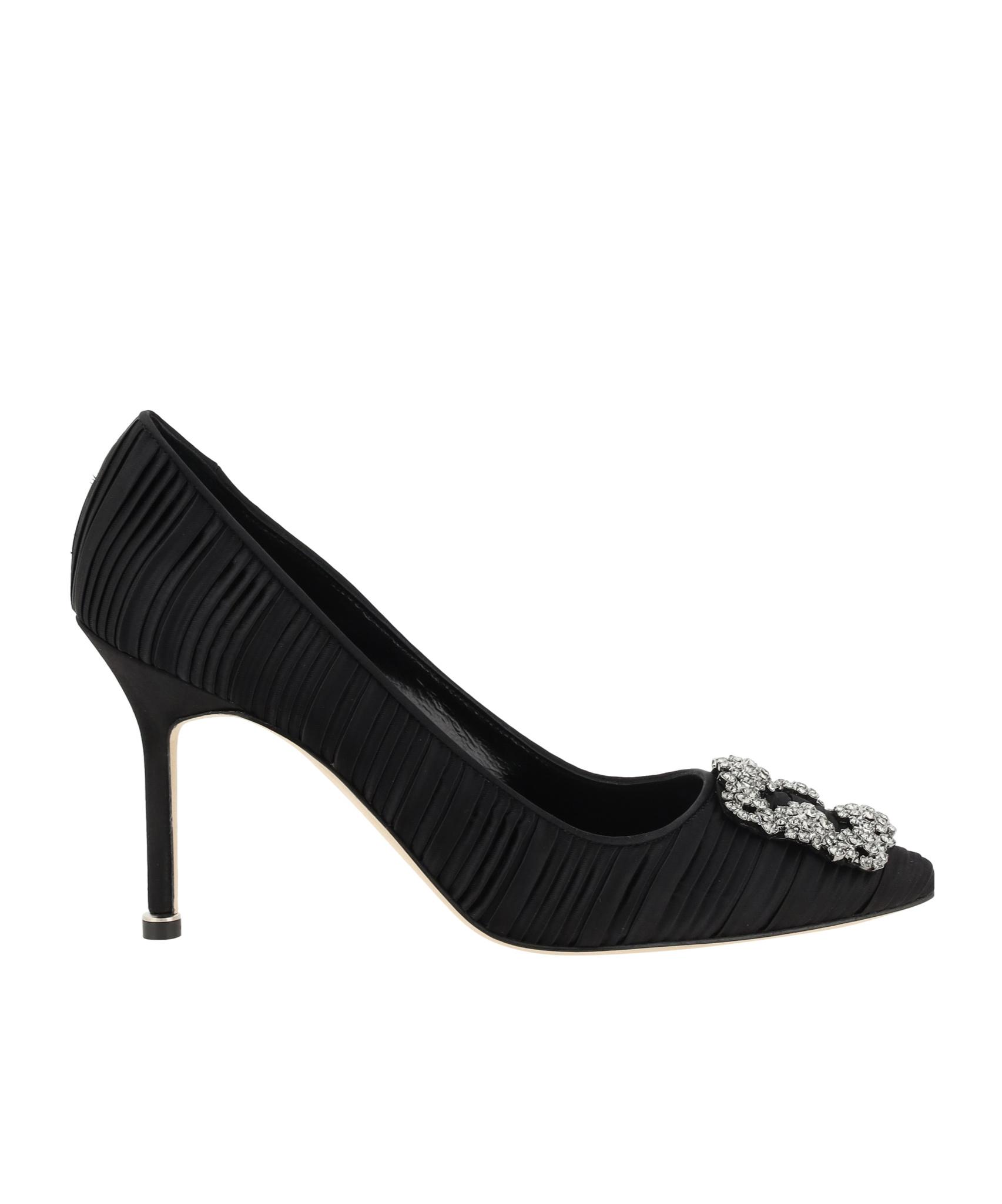 Manolo Blahnik Satin Gem-Button High Heels in Black | Lyst