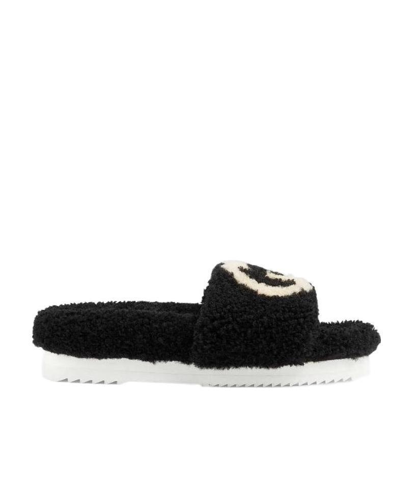 Gucci Interlocking G Shearling Slides in Black | Lyst