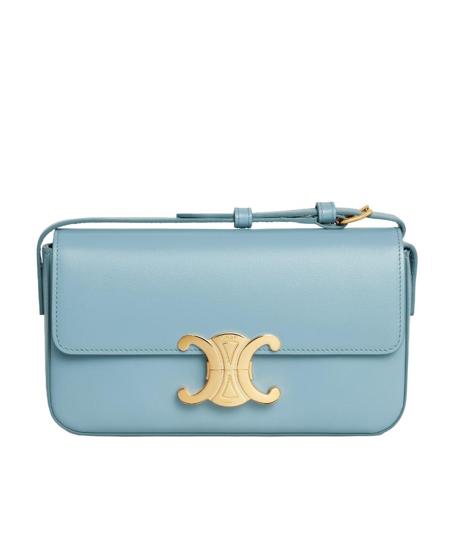 Celine Claude Logo Shoulder Bag in Blue | Lyst