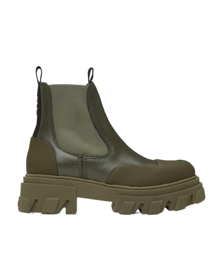 Ganni Logo Details Short Boots in Green | Lyst