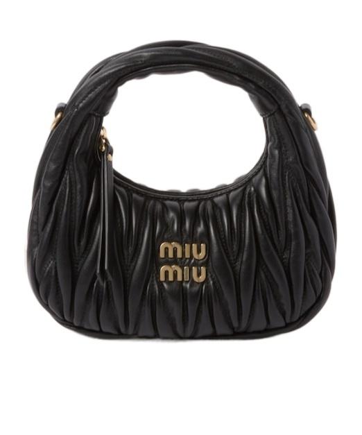Miu Miu Miu Wander Matelassé Mini Hobo Bag in Black | Lyst