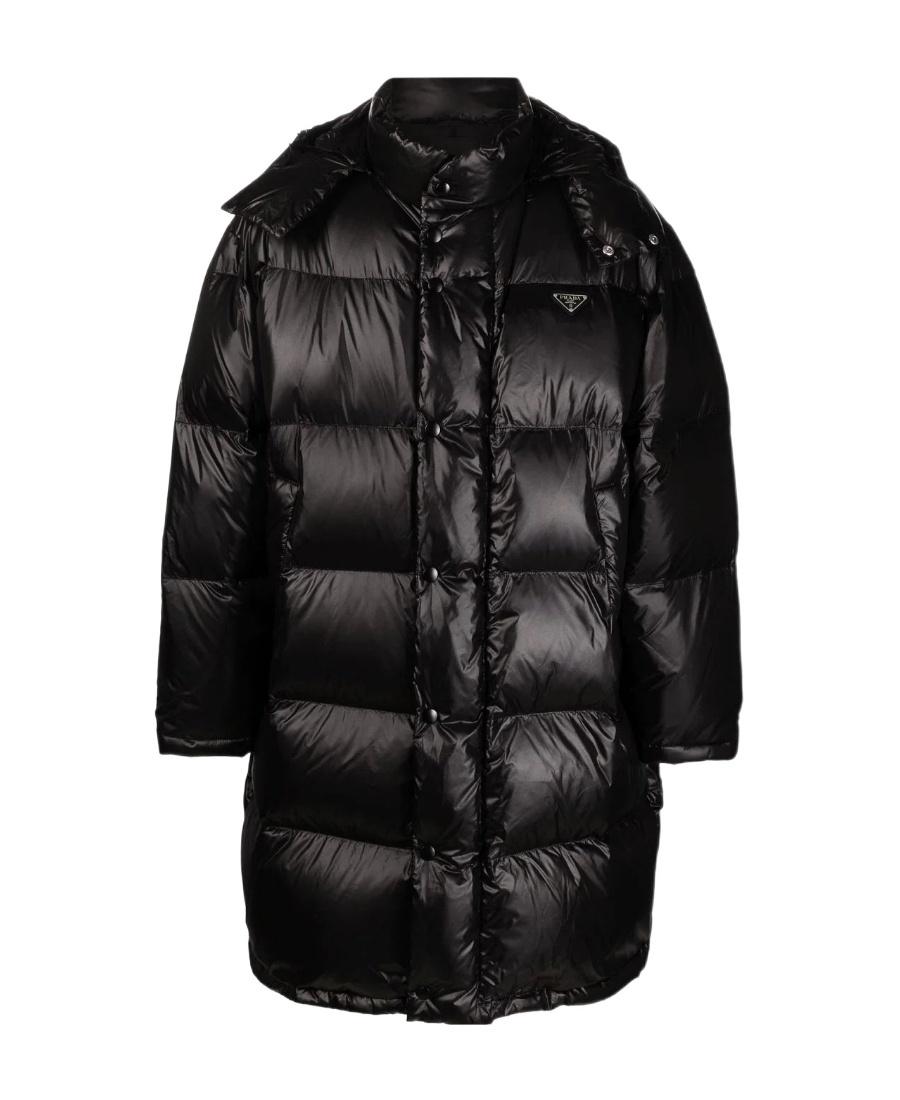 Prada Padded Logo-Plaque Detail Coat in Black for Men | Lyst
