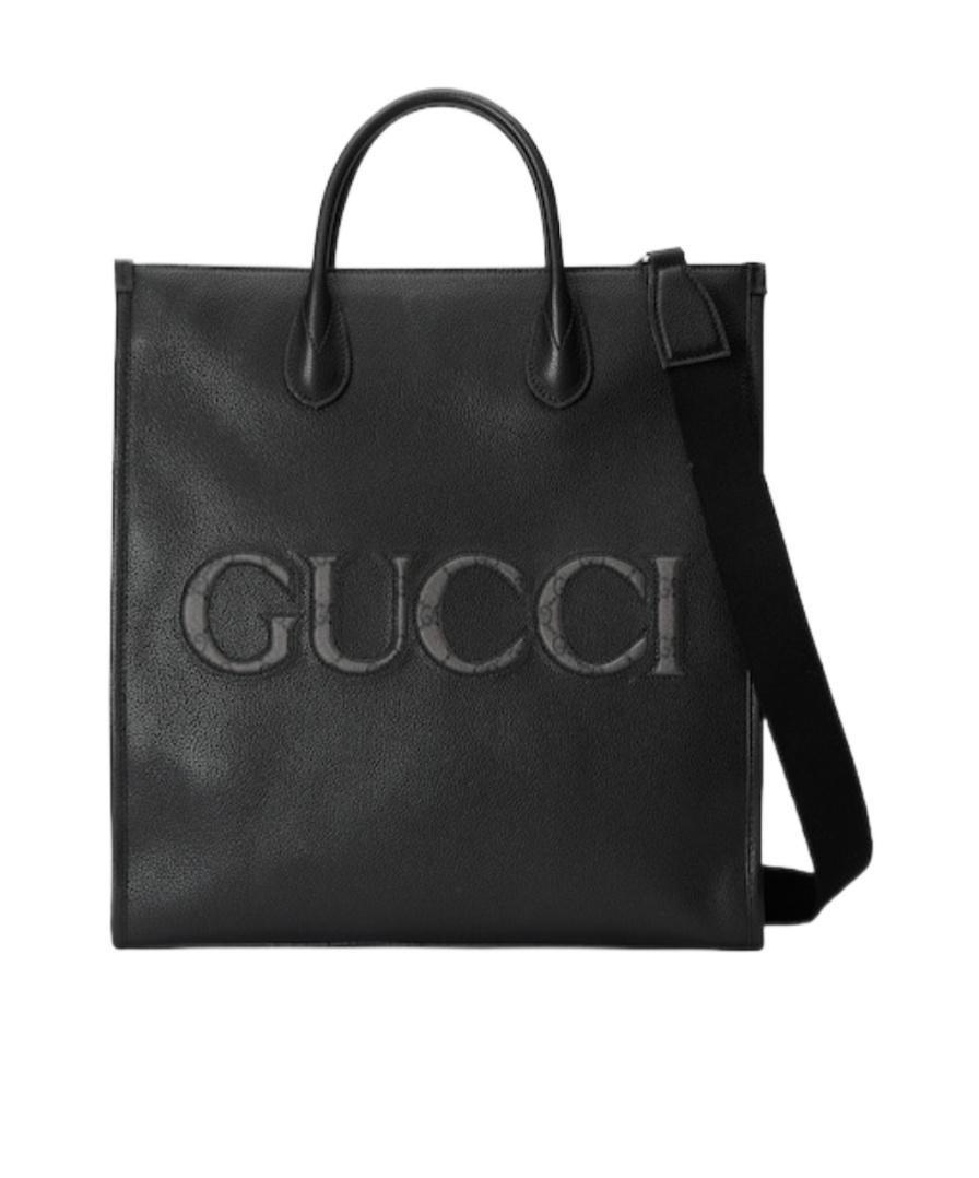 Gucci Logo-Embossed Leather Tote Bag in Black for Men | Lyst