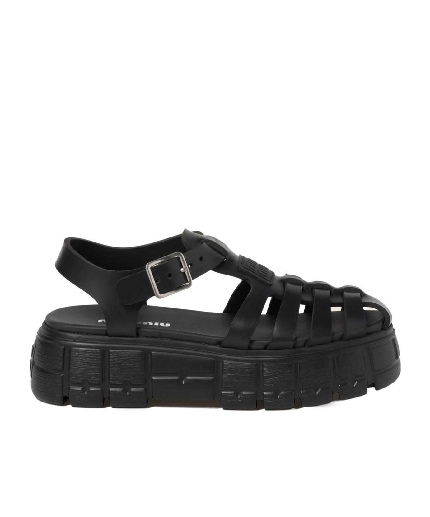 Miu Miu Logo Label Flat Sandals in Black | Lyst