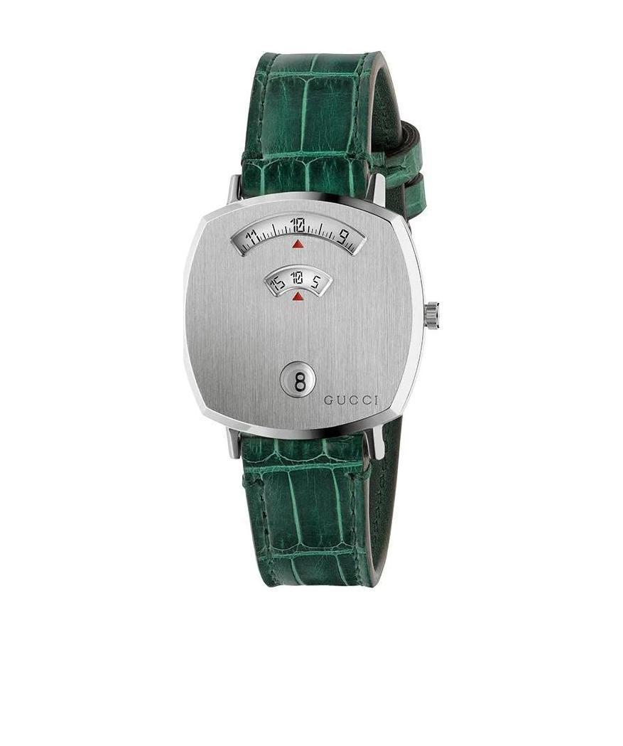 Gucci Logo Embossed Leather Strap Watch in Green | Lyst