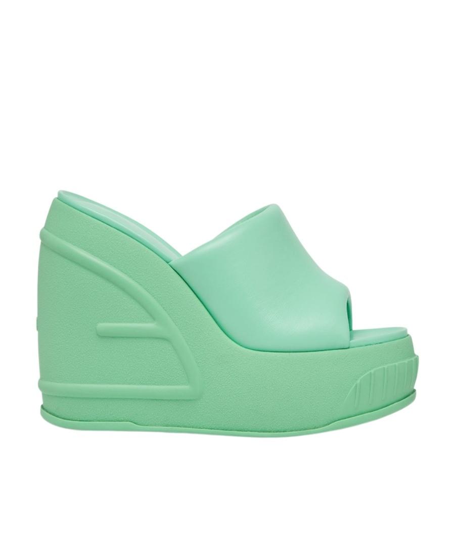 Fendi Ff Logo Embossed Platform Slides in Green | Lyst