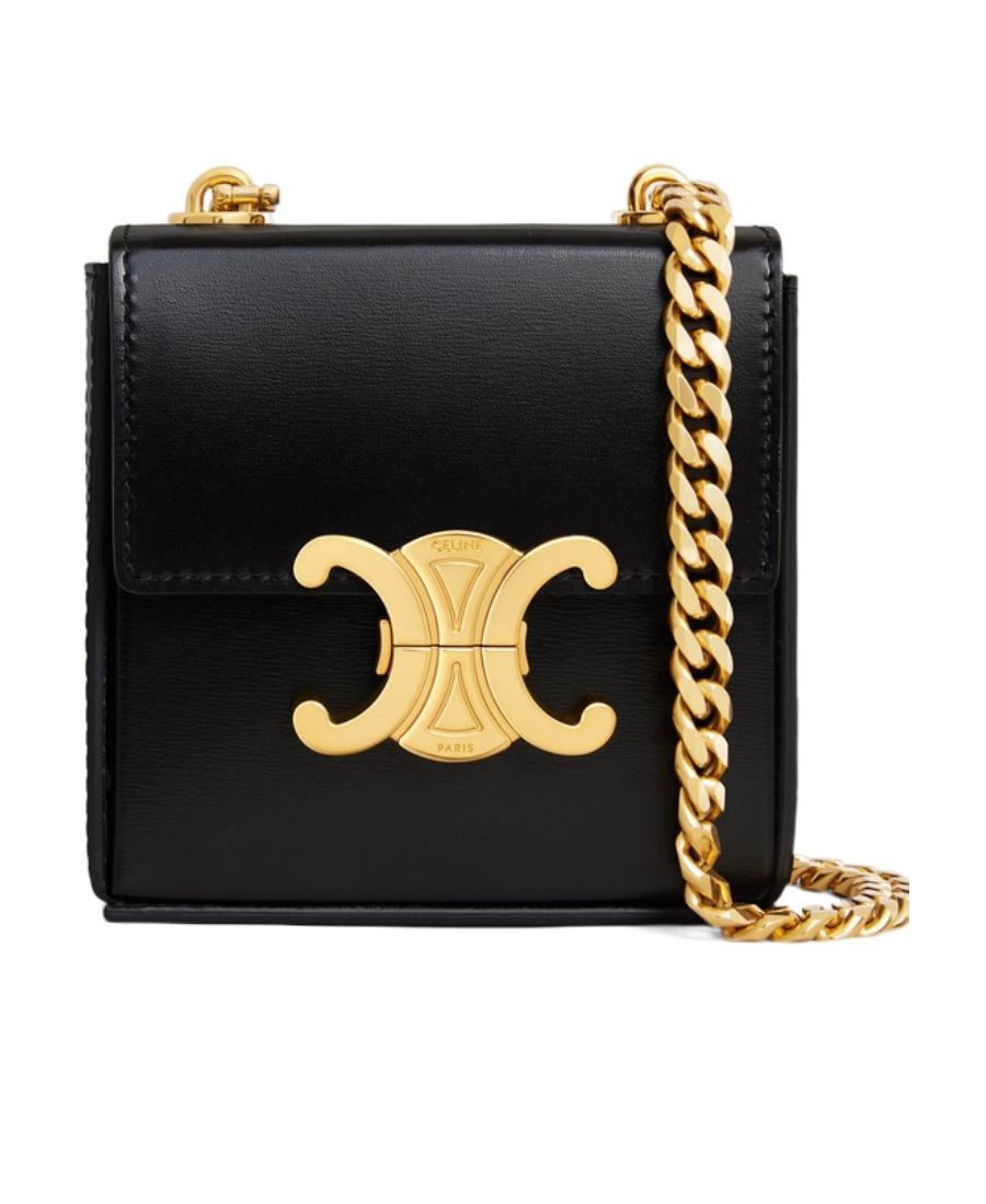 Celine Box Triomphe Logo Details Shoulder Bag in Black | Lyst