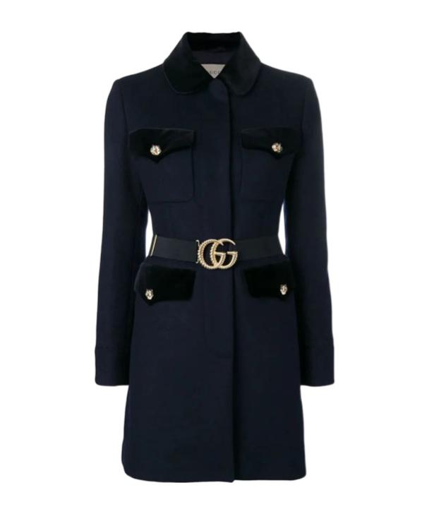 Gucci Lapel Logo Coat in Blue | Lyst