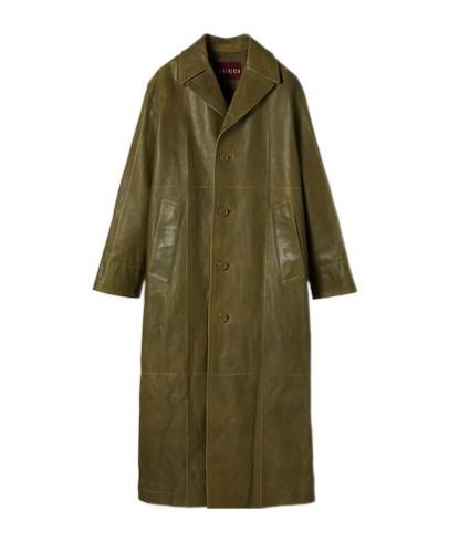 Gucci Bleached Leather Coat in Green | Lyst