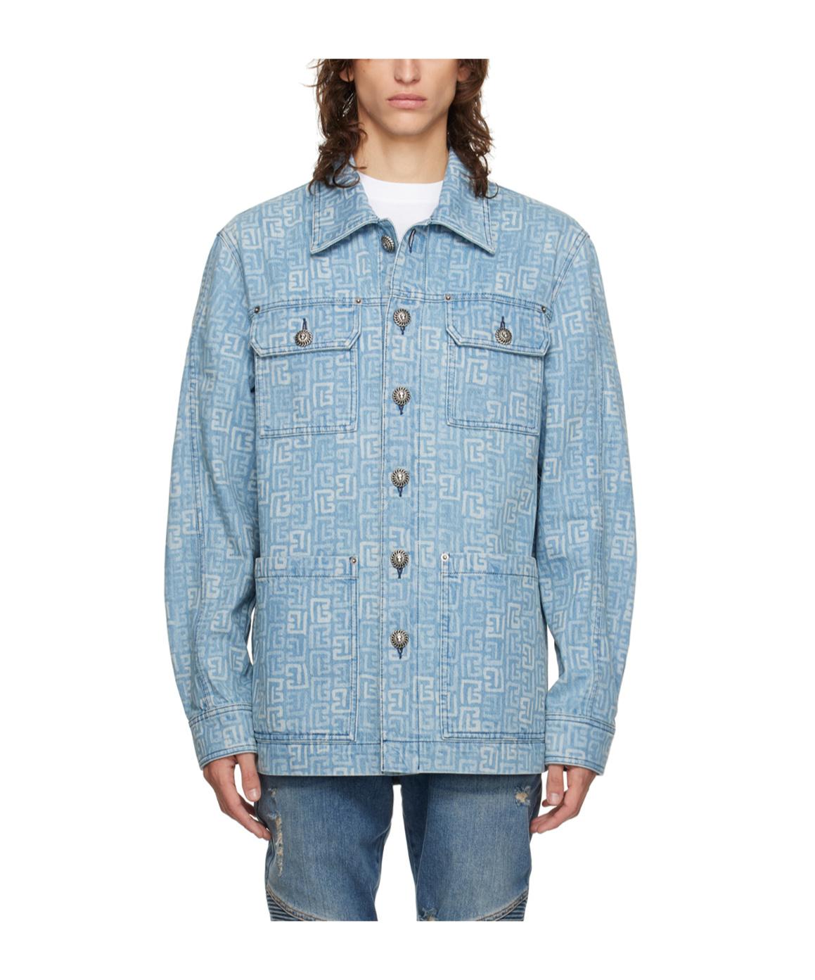 Balmain Full Body Logo Pattern Denim Coat in Blue for Men | Lyst