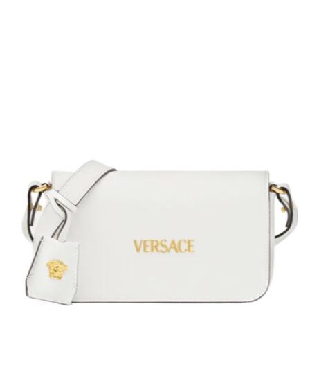 Versace Logo-Lettering Shoulder Bag in White | Lyst