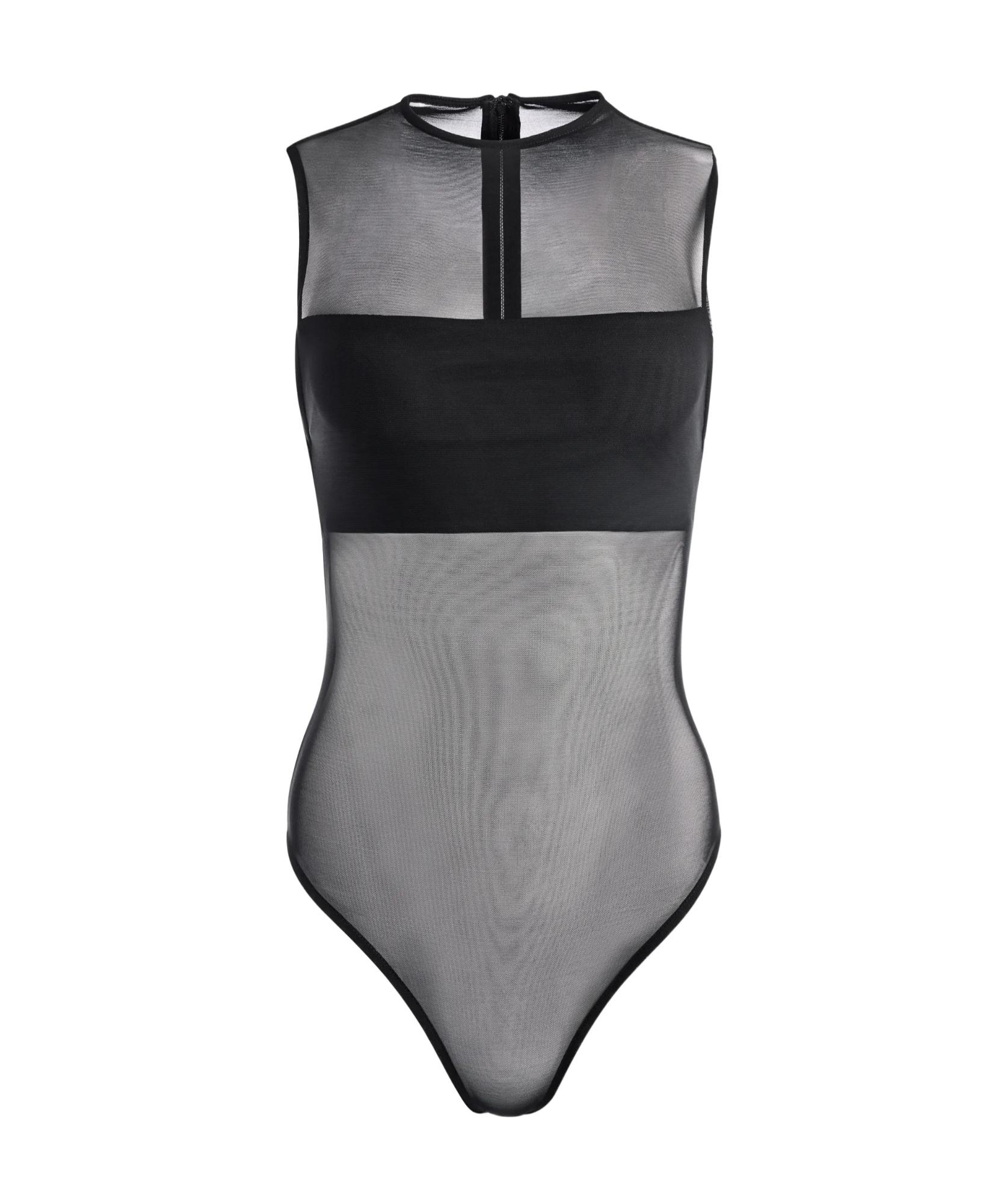 Alice + Olivia Nichol High-Neck Sleeveless Mesh Bodysuit in Gray | Lyst