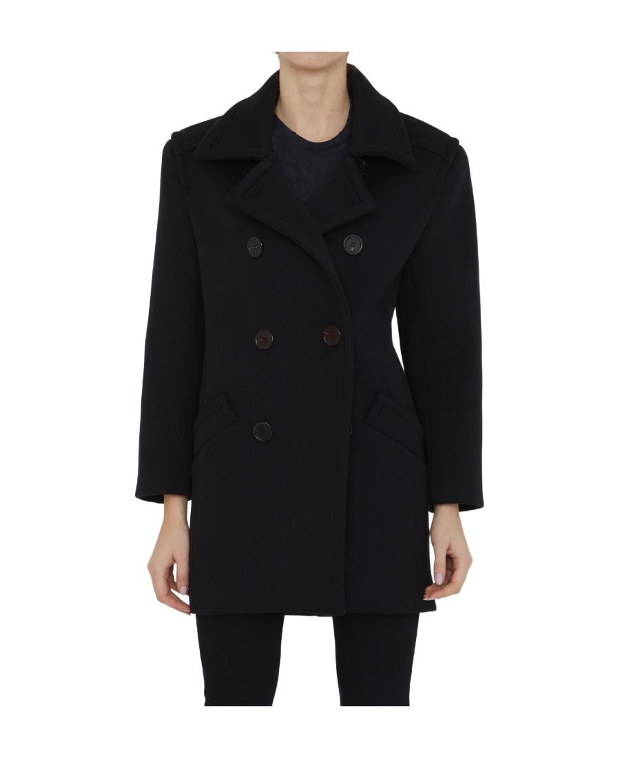 Saint Laurent Double-Breasted Wool Coat in Black | Lyst