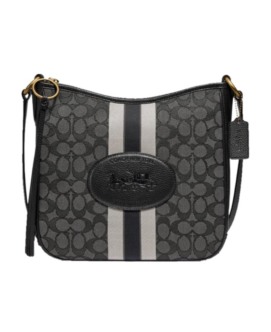 COACH Logo Striped Shoulder Bag in Black | Lyst