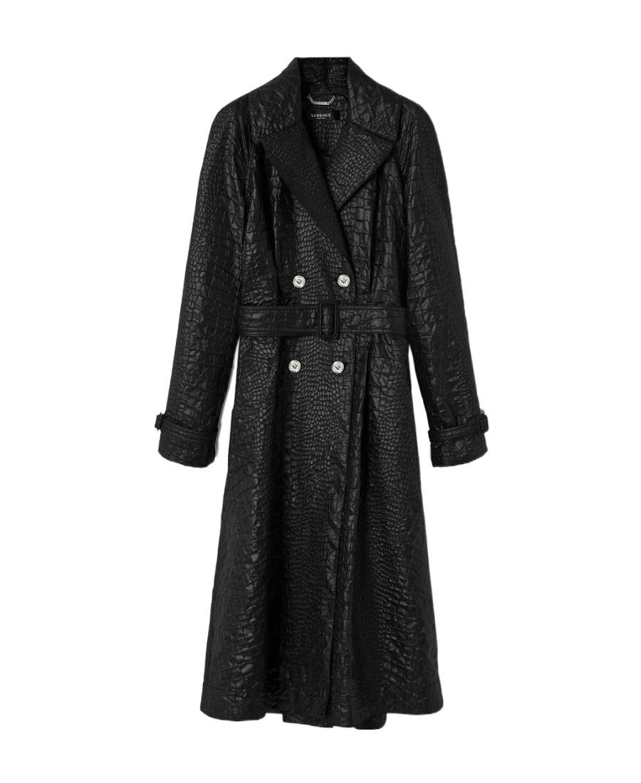 Versace Embossed-Crocodile Laminated Trench Coat in Black | Lyst