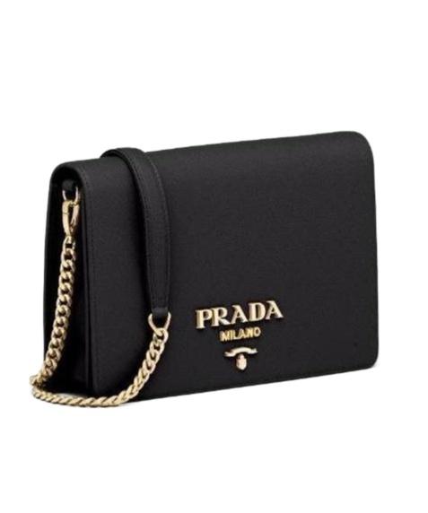 Prada Logo-Lettering Saffiano Leather Shoulder Bag in Black | Lyst