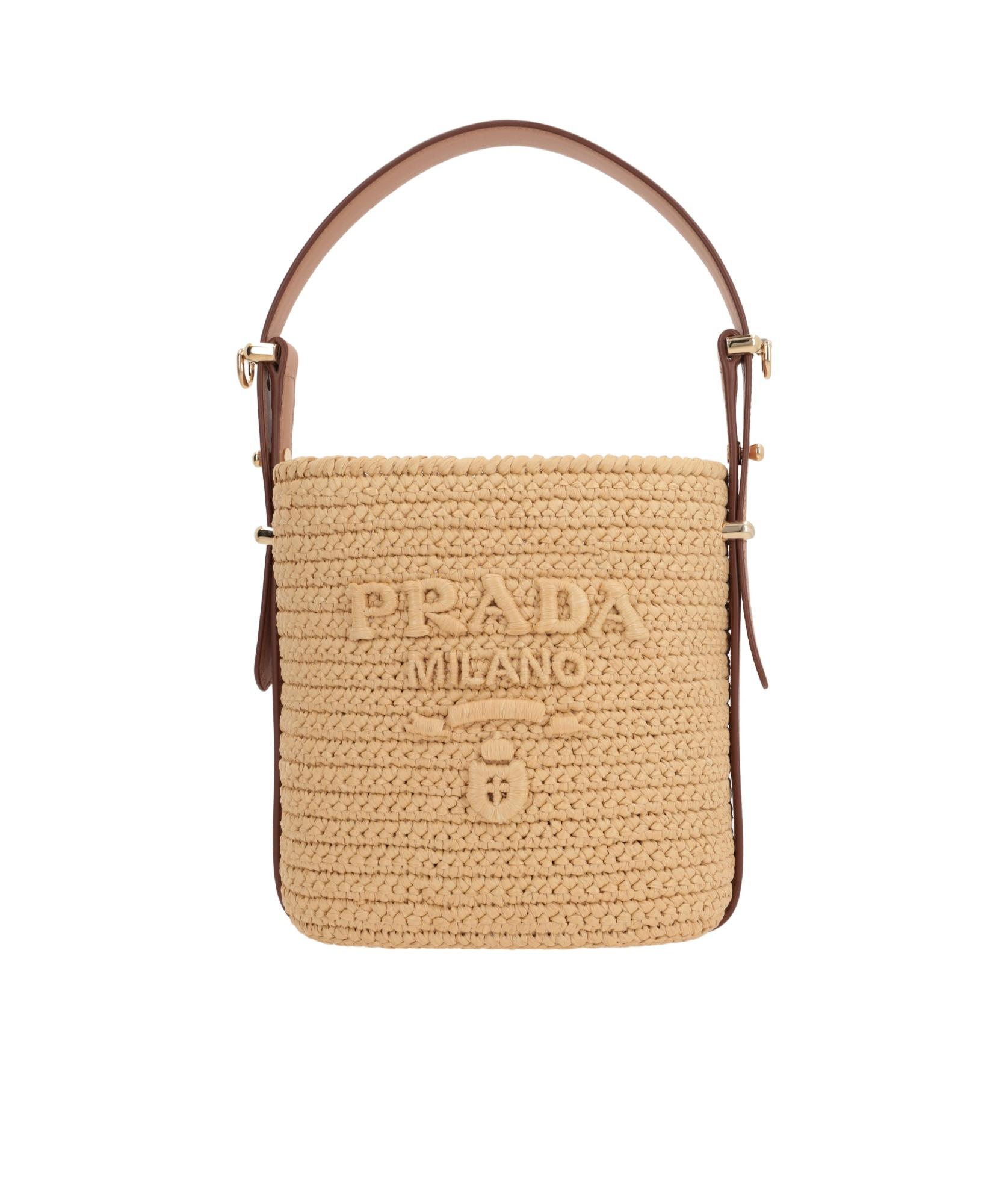 Prada Triangle-Logo Raffia Mini Bag in White | Lyst