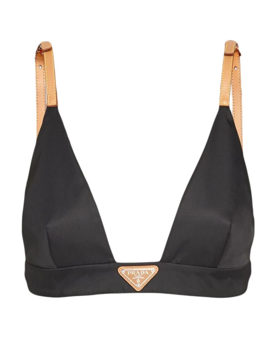 Prada Enamel Triangle-Logo Triangle-Cup Bra in Black | Lyst
