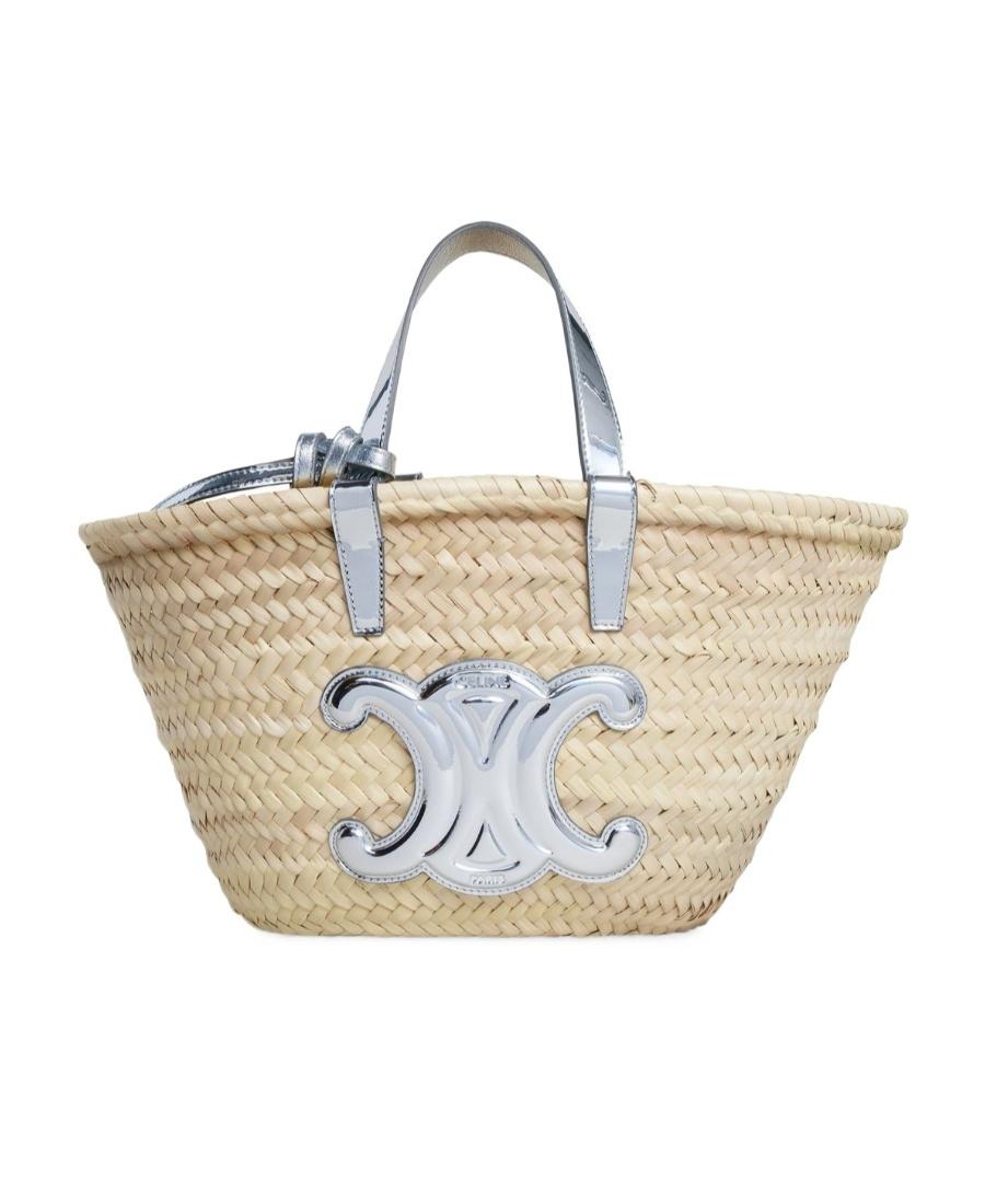 Celine Ten Triomphe Logo Shoulder Bag in White | Lyst