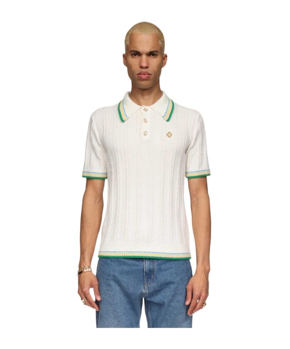 CASABLANCA Logo-Plaque Bouclé Polo Shirt in White for Men | Lyst