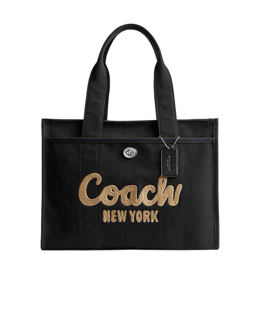 COACH Logo-Embroidered Canvas Tote Bag in Black | Lyst