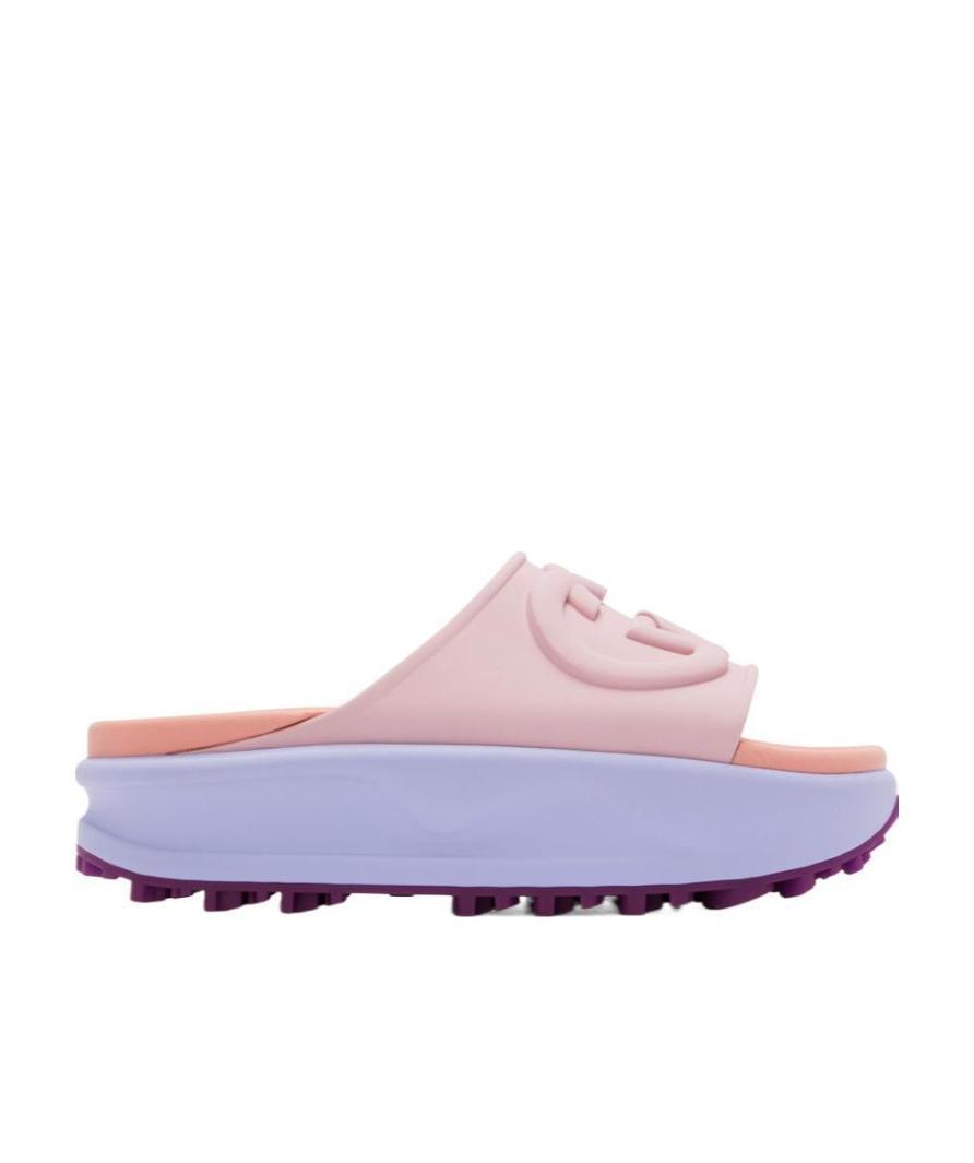Gucci Logo-Embossed Flatform Slides in Purple | Lyst